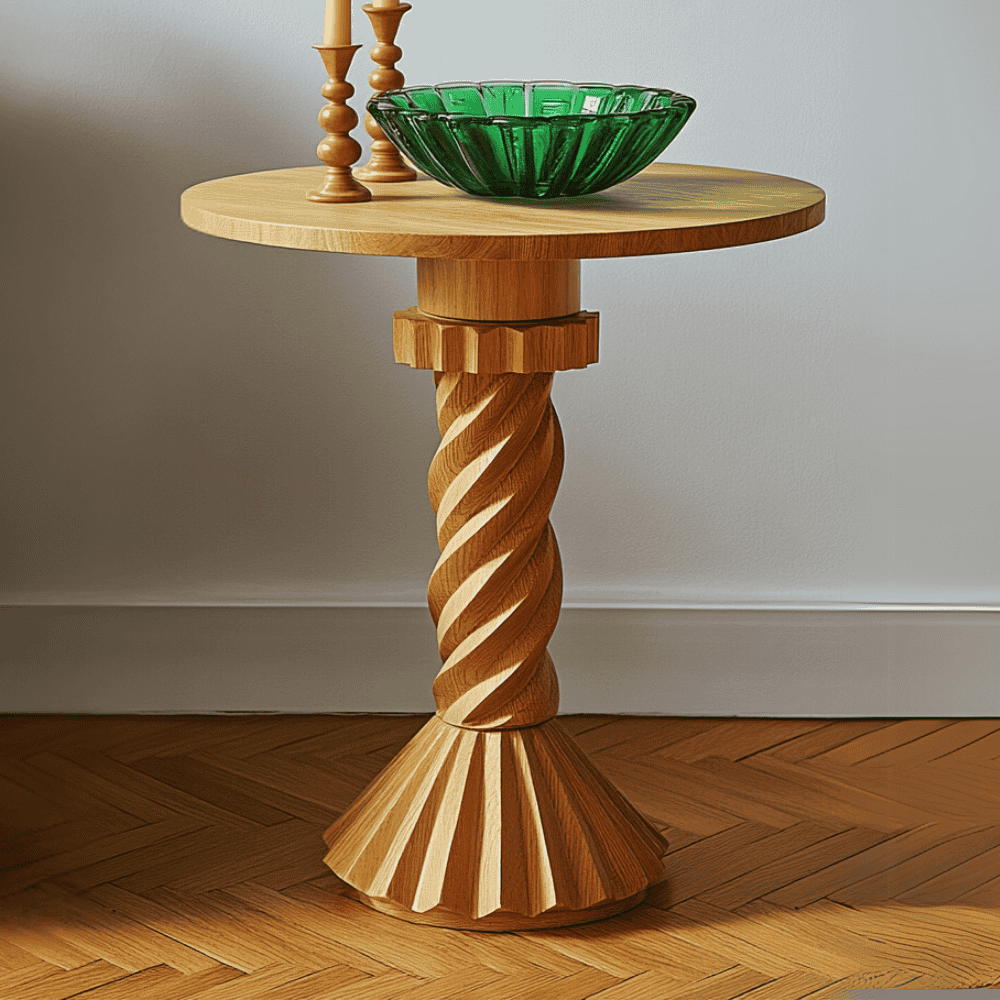 Handmade round wooden table with twisted carved pedestal base – Craft ...